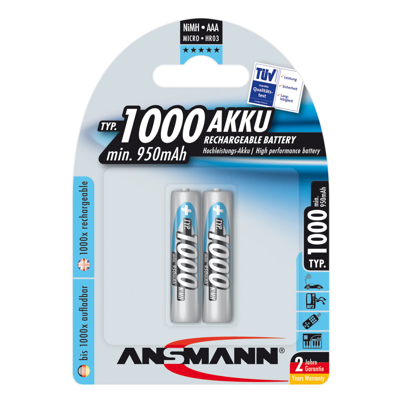 2er Blister Ansmann Micro AAA Akku 1,2V 1000mAh Ni-MH | kraftmax.eu ...