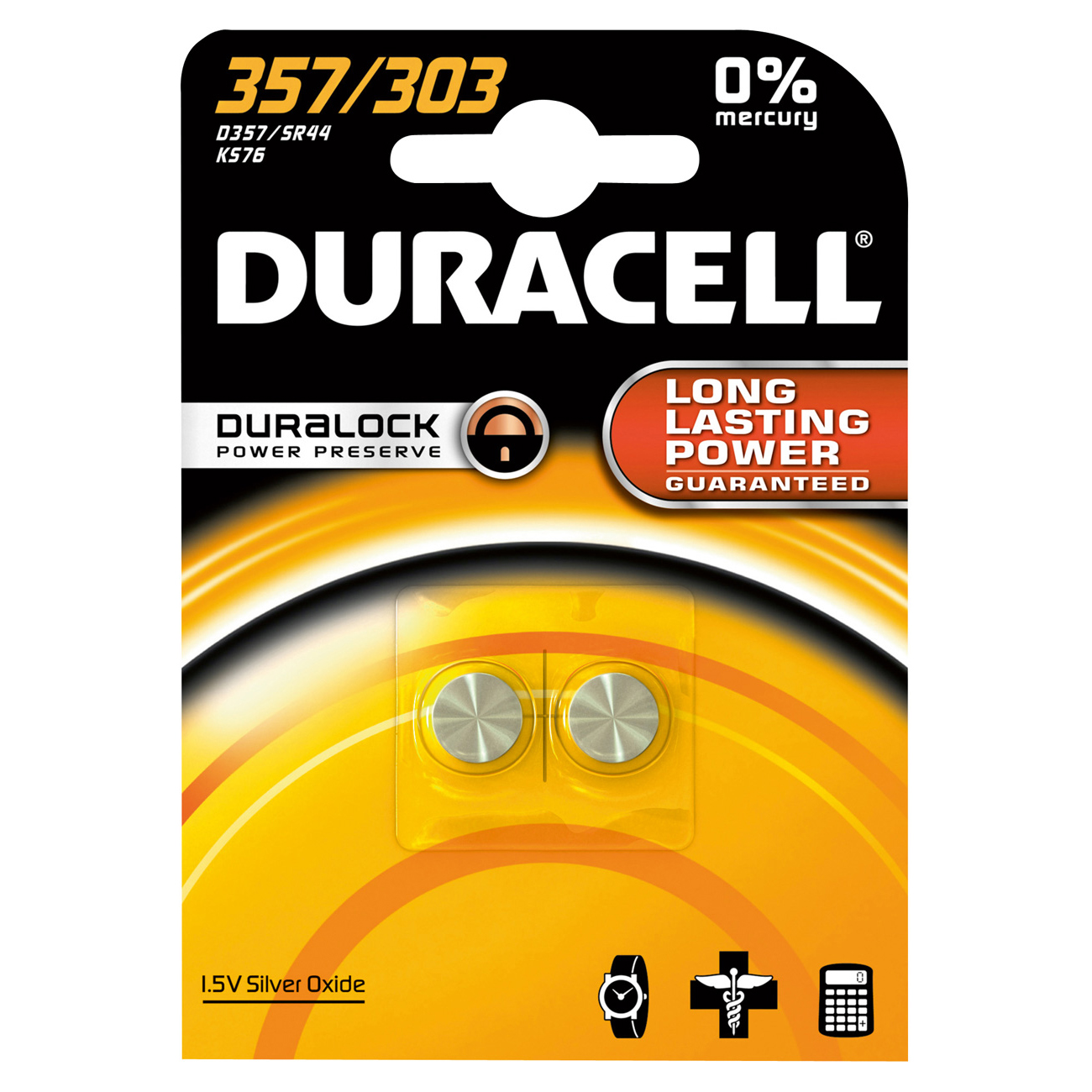 2er Blister Duracell Uhrenbatterie D357 - 1,55V / 190mAh / AgO ...